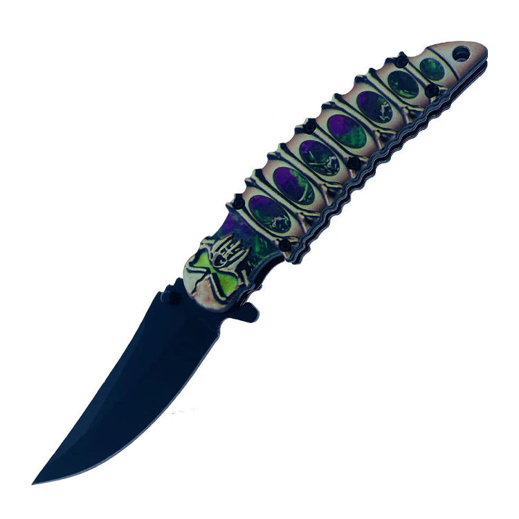 NAVAJA CON PUNTA DE SEGUIMIENTO DE SKELETON SKULL GREEN DE 4.5" – El ...