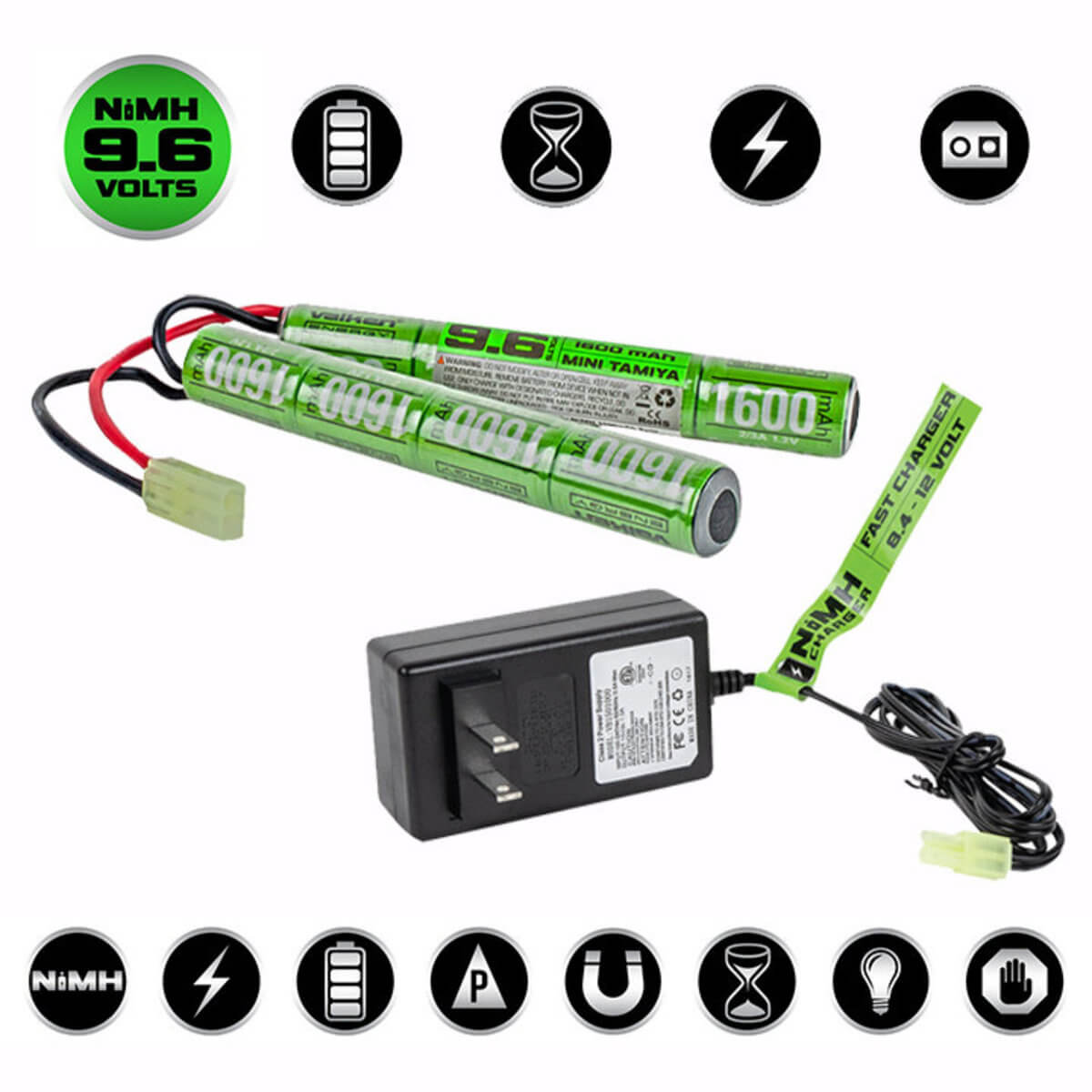 Combo Bateria y Cargador Valken NiMH 9.6v 1600mAh Split & 1A SmartChar ...